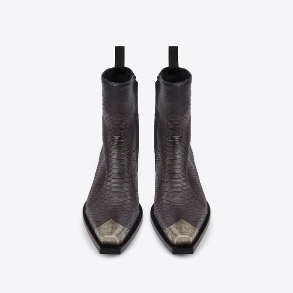 Dante 65mm Western Boot - Raven Black Python-Effect Hand-Dyed Leather – FROMTHEFIRST
