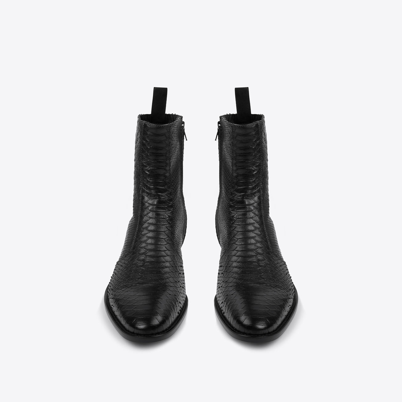 Luca 40mm Side Zip Boots - Black Python-Effect Leather – FROMTHEFIRST
